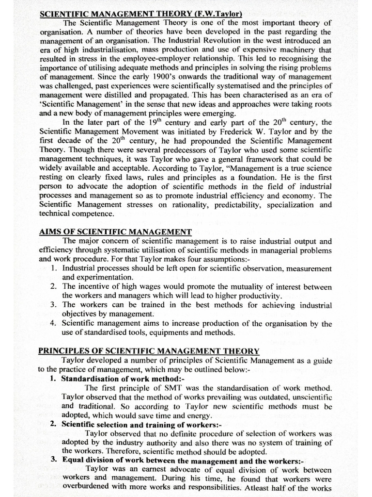 Scientific Management Theory (F.W. Taylor) | PDF