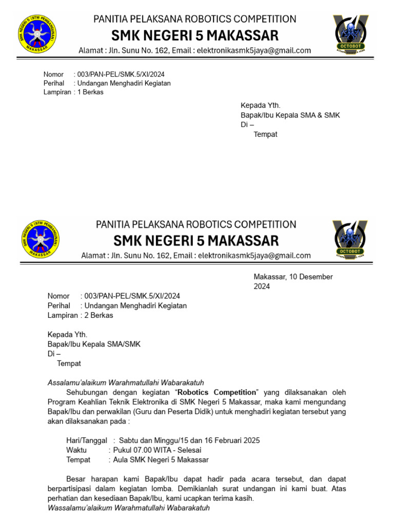 Kompetisi Robotika SMKN 5 Makassar 2025 | PDF