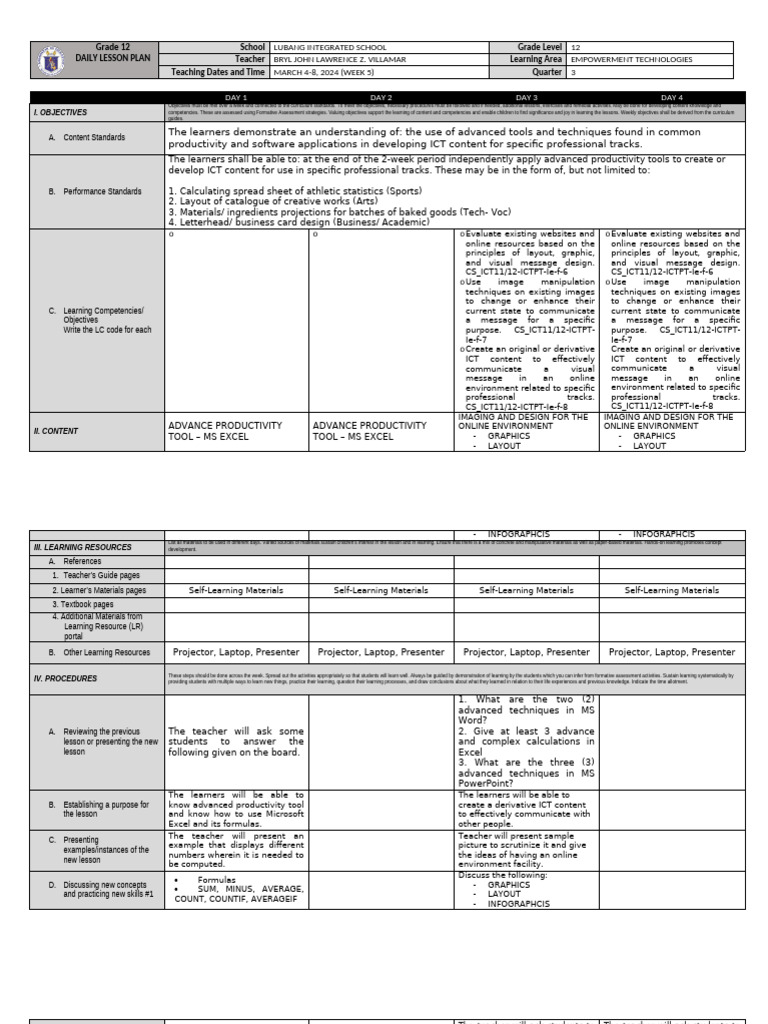 Week 5 Lesson Plan Empowerment Technology | PDF | Educational Technology | Learning