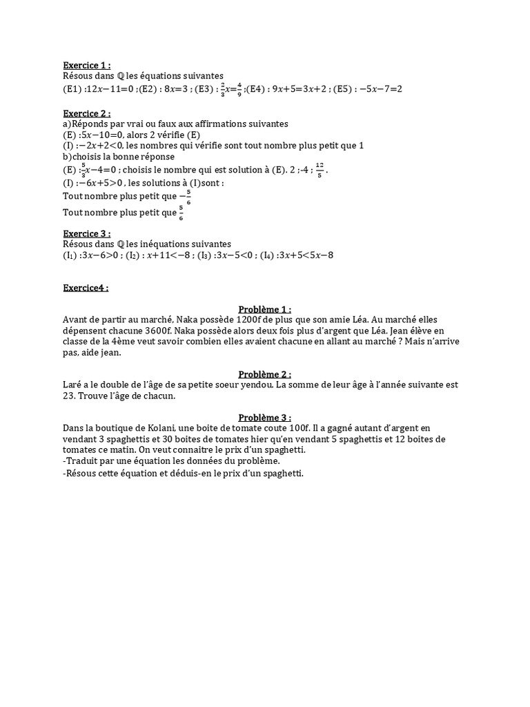 Exercices de mathématiques 4ème à imprimer | PDF