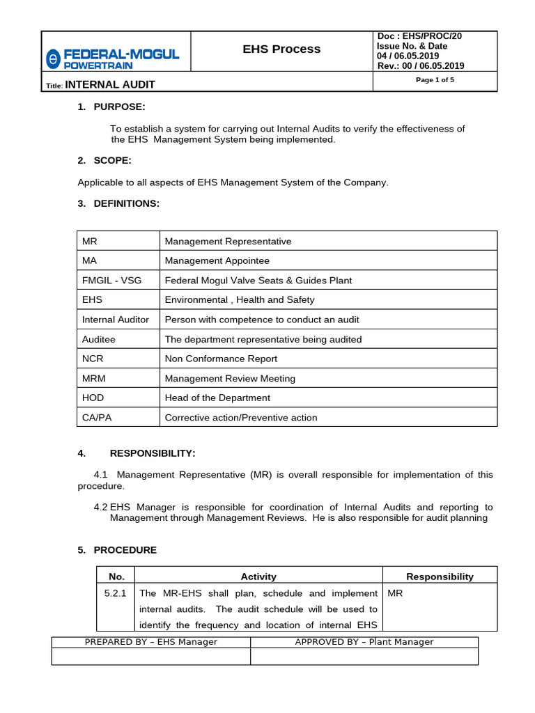 20.EHS - PROC - 20-Internal Audit | PDF | Audit | Internal Audit