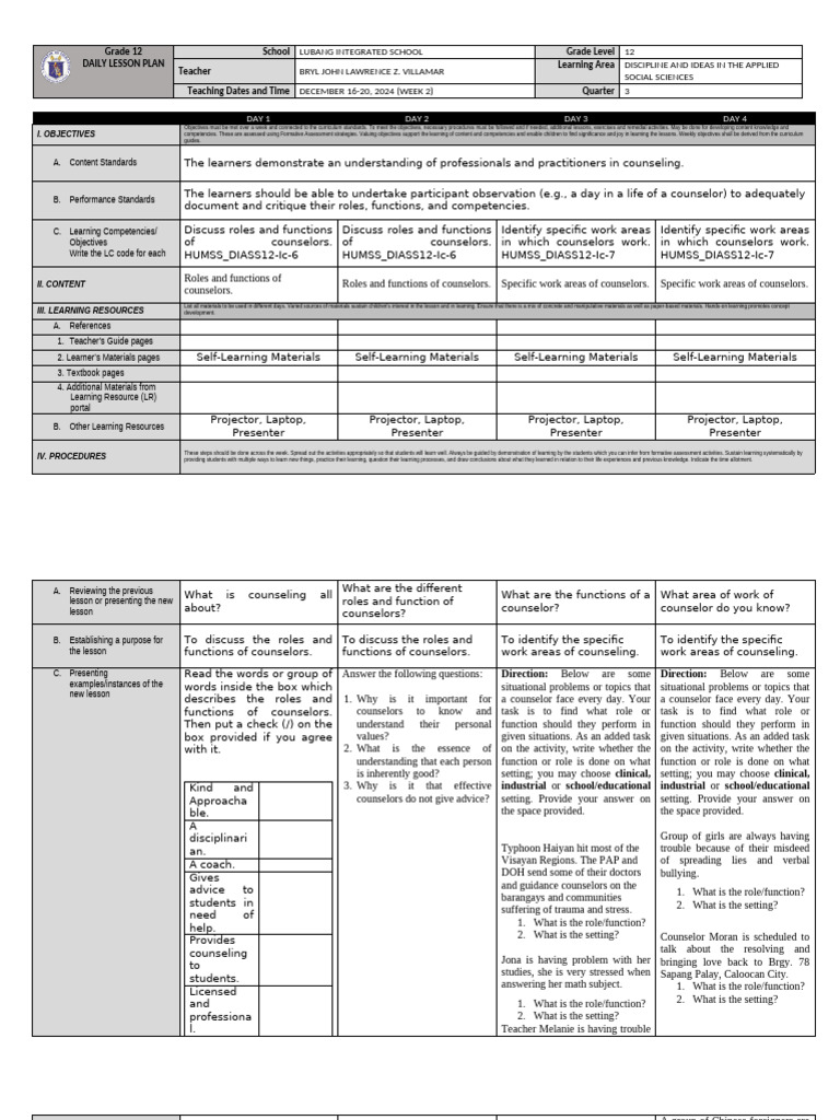WEEK 2 LESSON PLAN DIASS | PDF | Learning | Teachers WEEK 2 LESSON PLAN DIASS | PDF | Learning | Teachers