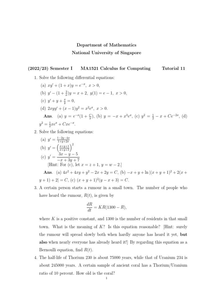 Tut11 | PDF | Mathematics | Mathematical Analysis