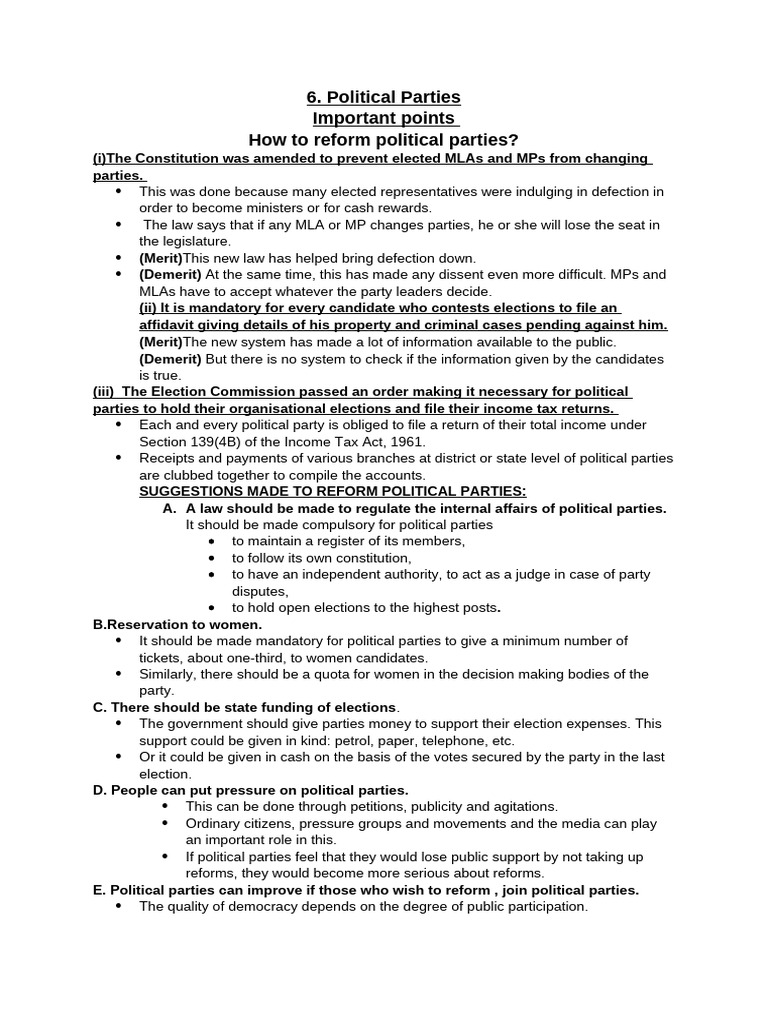 Political Parties Lecture Notes | PDF | Political Parties | Elections