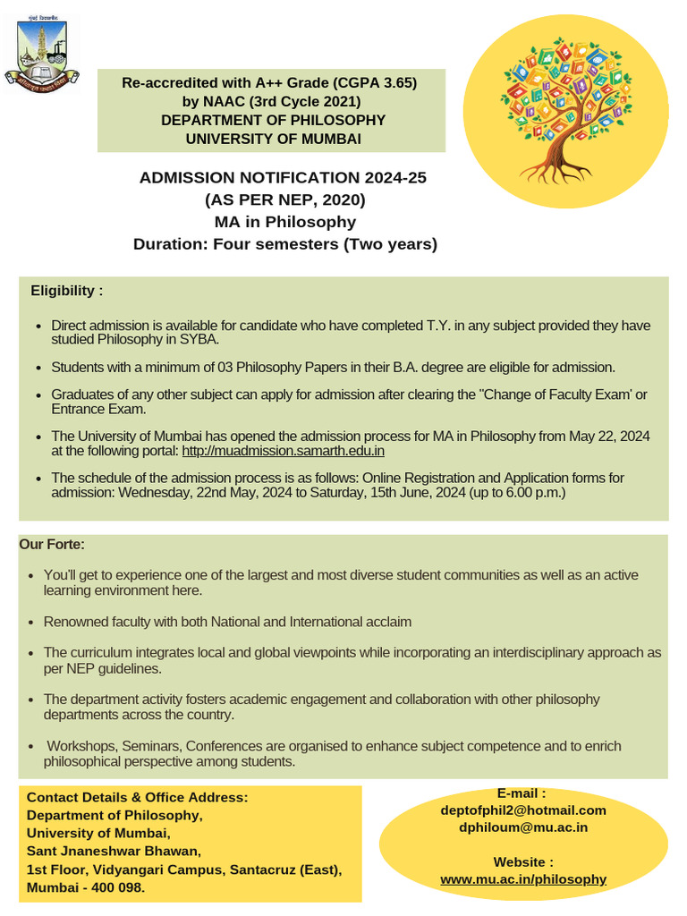 MA in Philosophy Admissions 2024-25 | PDF