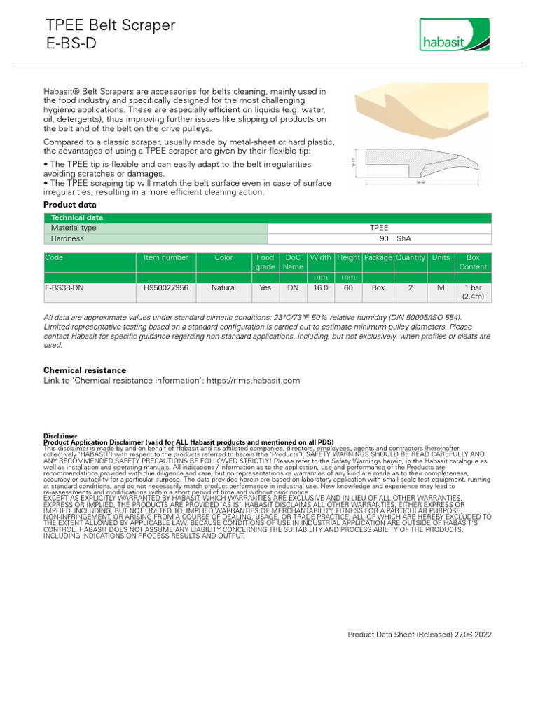 TPEE Belt Scraper E-BS-D: Product Data | PDF