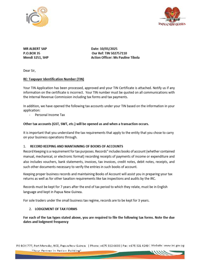 Individual_ TIN Issuance letter | PDF | Payments | Taxes