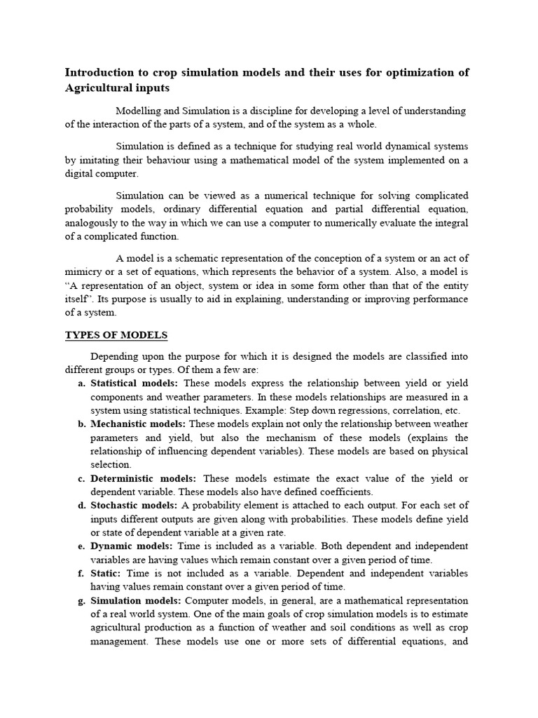 Crop Simulation Models and Their Uses For Optimization of Agricultural Inputs | PDF | Conceptual ...