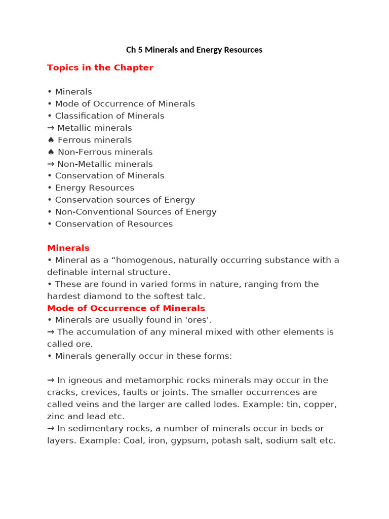 CH 5 Minerals and Energy Resources | PDF | Minerals | Coal