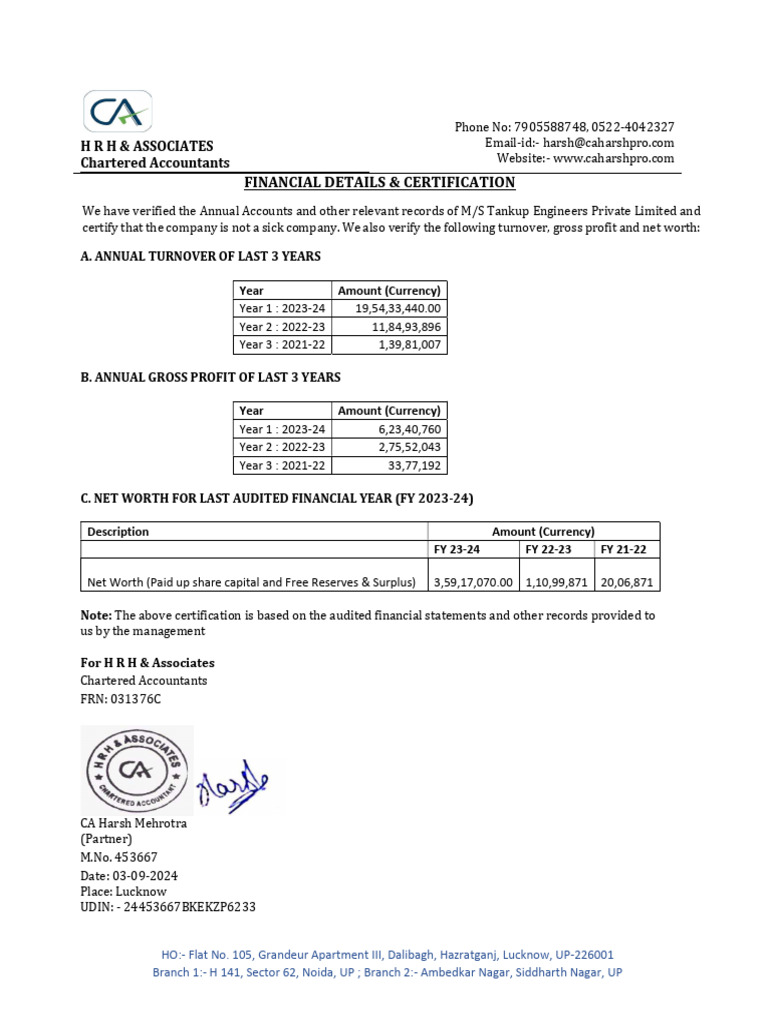 Financial Details Certificate | PDF