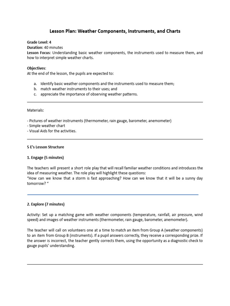 Weather Lesson Plan for 4th Grade | PDF | Atmospheric Pressure | Rain