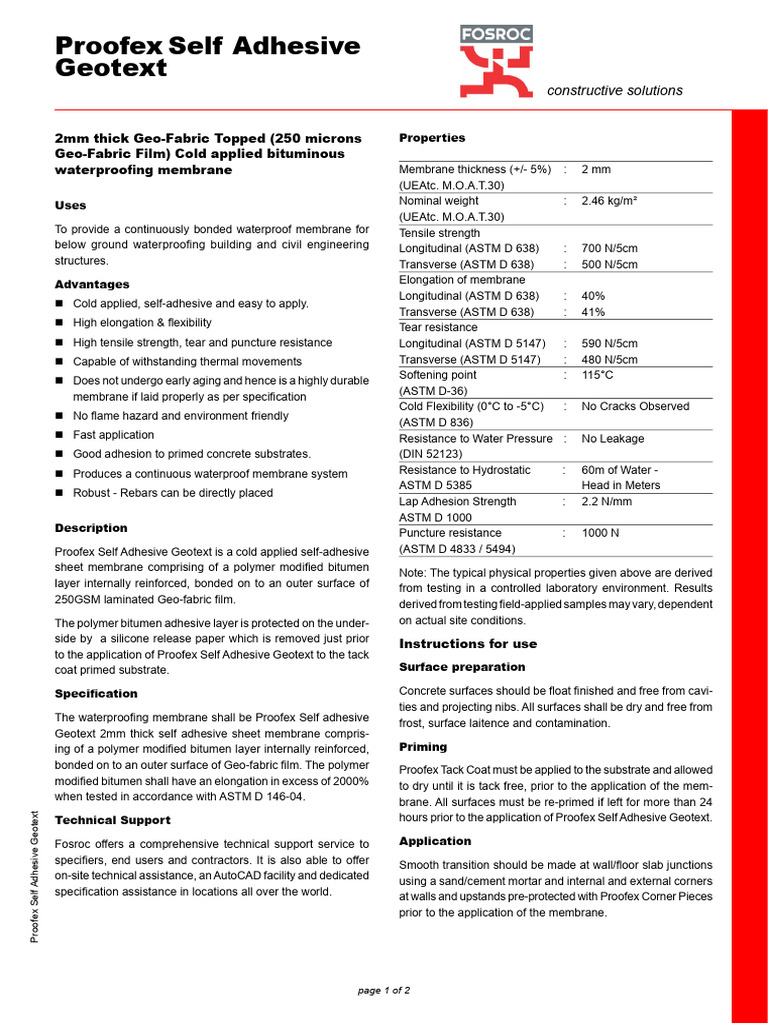 TDS Proofex Self Adhesive Geotext India5 | PDF | Adhesive | Industrial ...