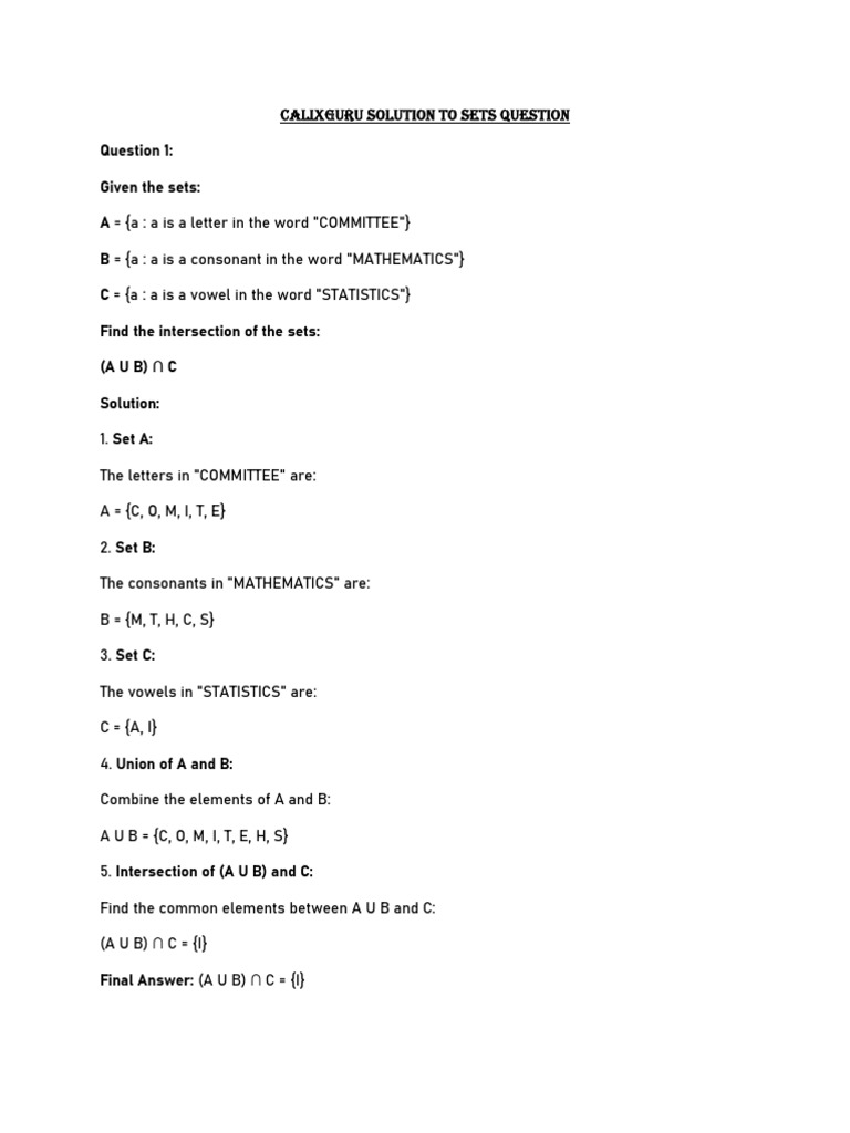 Calixguru Sets Question | PDF | Intersection (Set Theory) | Mathematics