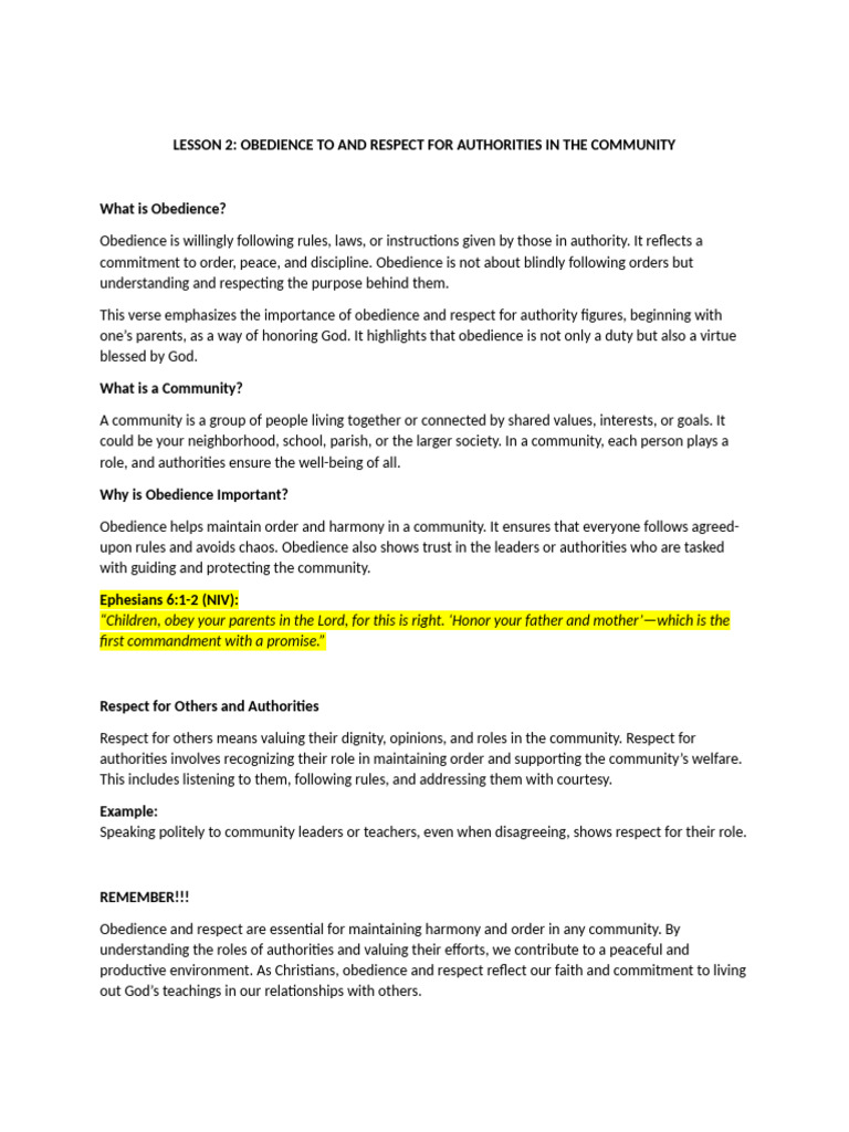 Q3 LESSON 2_OBEDIENCE | PDF | Obedience (Human Behavior) | Community
