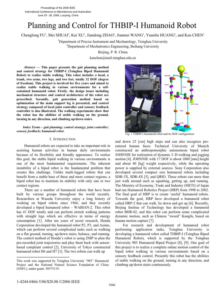Planning and Control for THBIP-I Humanoid Robot | PDF | Control Theory | Robot