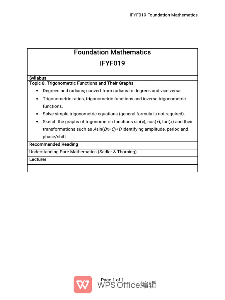 Topic 8 Trig Functions and Graphs v1 Students | PDF | Trigonometry ...