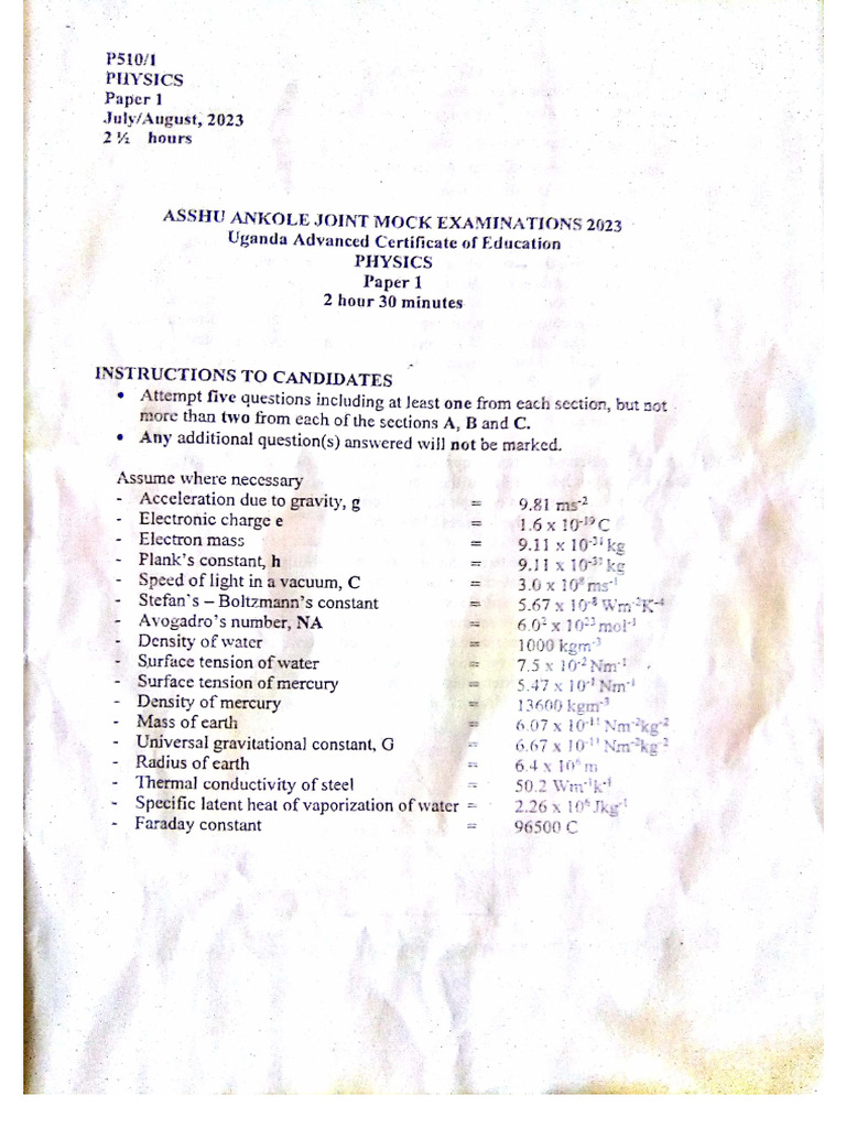 ASHU MOCK 2023 PHY1 Qns | PDF