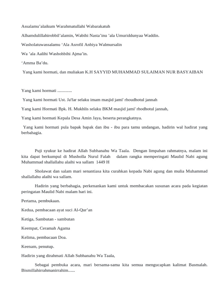 Susunan Acara Maulid Nabi 1449 H | PDF