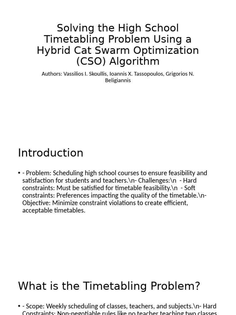 Solving the High School Timetabling Problem Using A | PDF | Mathematical Optimization ...