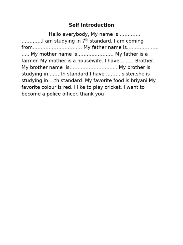 7th Grade Self Introduction Example | PDF