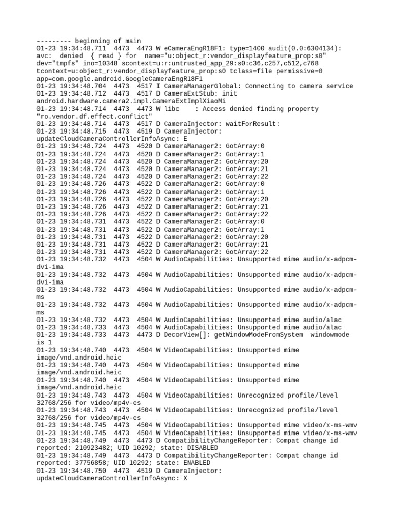 Camera App Debug Log Analysis | PDF | Computing | Computer Programming