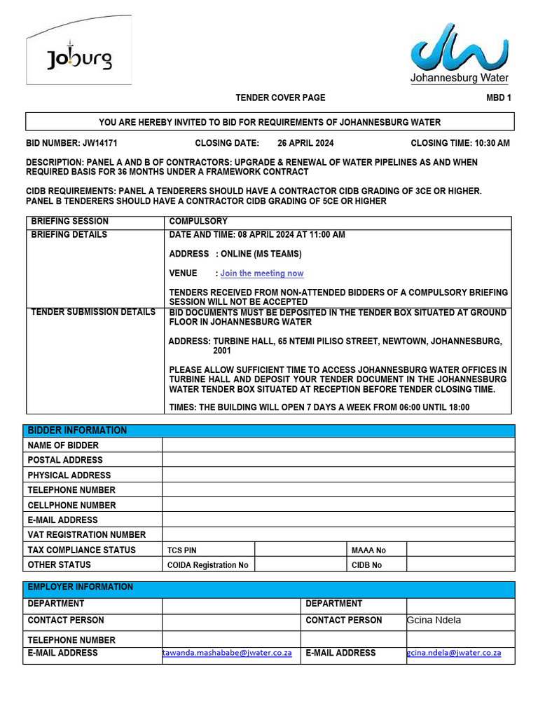 JW 14171 Tender Document.pdf 001 | PDF | Affidavit
