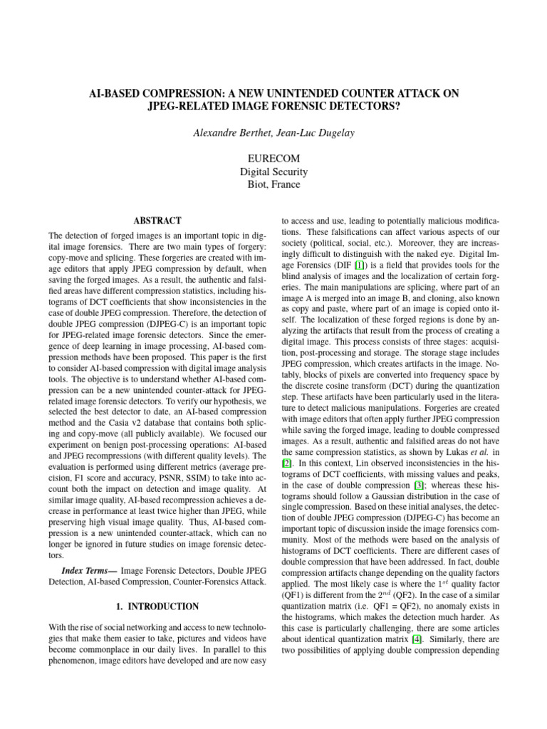 AI Based Compression A New Unintended Counter Attack on JPEG Related Image Forensic Detectors ...