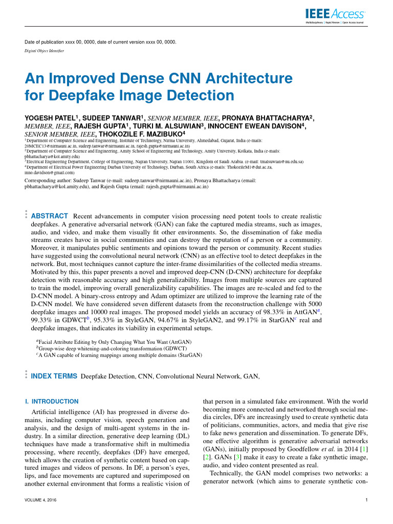 An_Improved_Dense_CNN_Architecture_for_Deepfake_Im | PDF | Machine ...