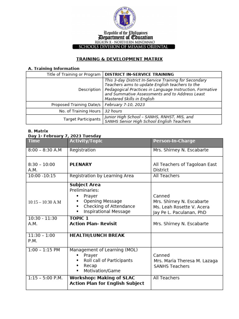 District In-Service Training for English Teachers | PDF | Cognition ...