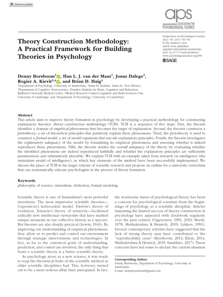 Borsboom Et Al 2021 Theory Construction Methodology A Practical ...