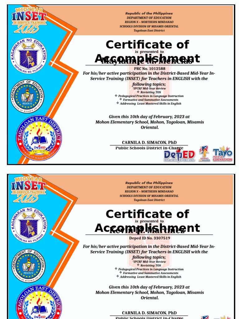Mid Year Inset Cert English | PDF | Mindanao | Philippines