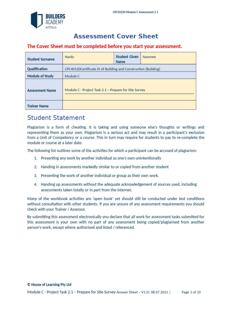 MC_Activity_2.1_CoverSheet_V1.0.docx | PDF | Plagiarism
