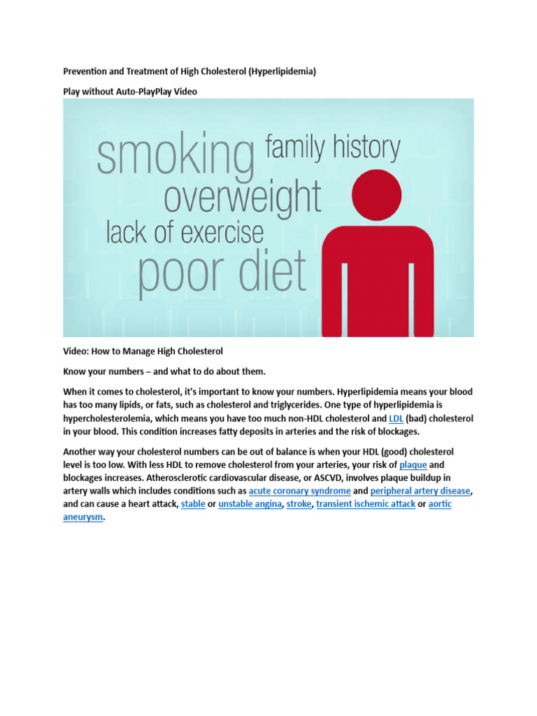 Prevention and Treatment of High Cholesterol | PDF ...