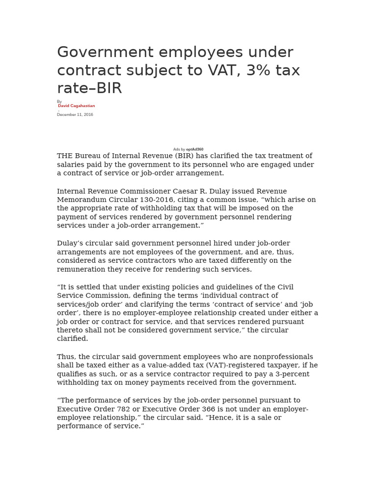 Job Order Tax Guidelines for Government Workers | PDF | Employment ...