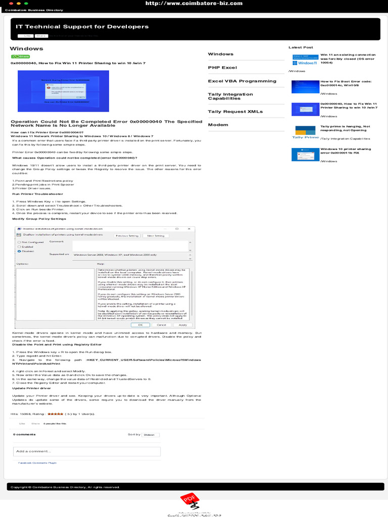 0x00000040, How To Fix Win 11 Printer Sharing To Win 10 !win 7, Windows ...