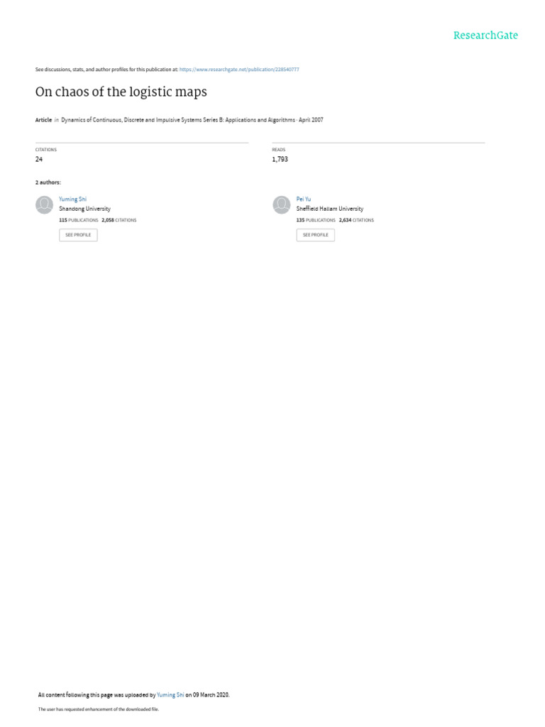 2007 Logisticmap ShiYu | PDF | Chaos Theory | Continuous Function