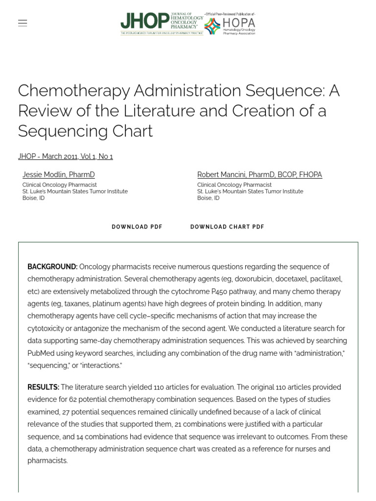 Chemotherapy Administration Sequencing Chart | PDF | Chemotherapy ...