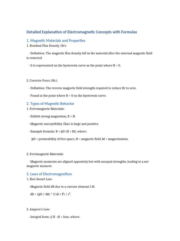Electromagnetic_Concepts_with_Formulas | PDF | Magnetic Field | Magnetism