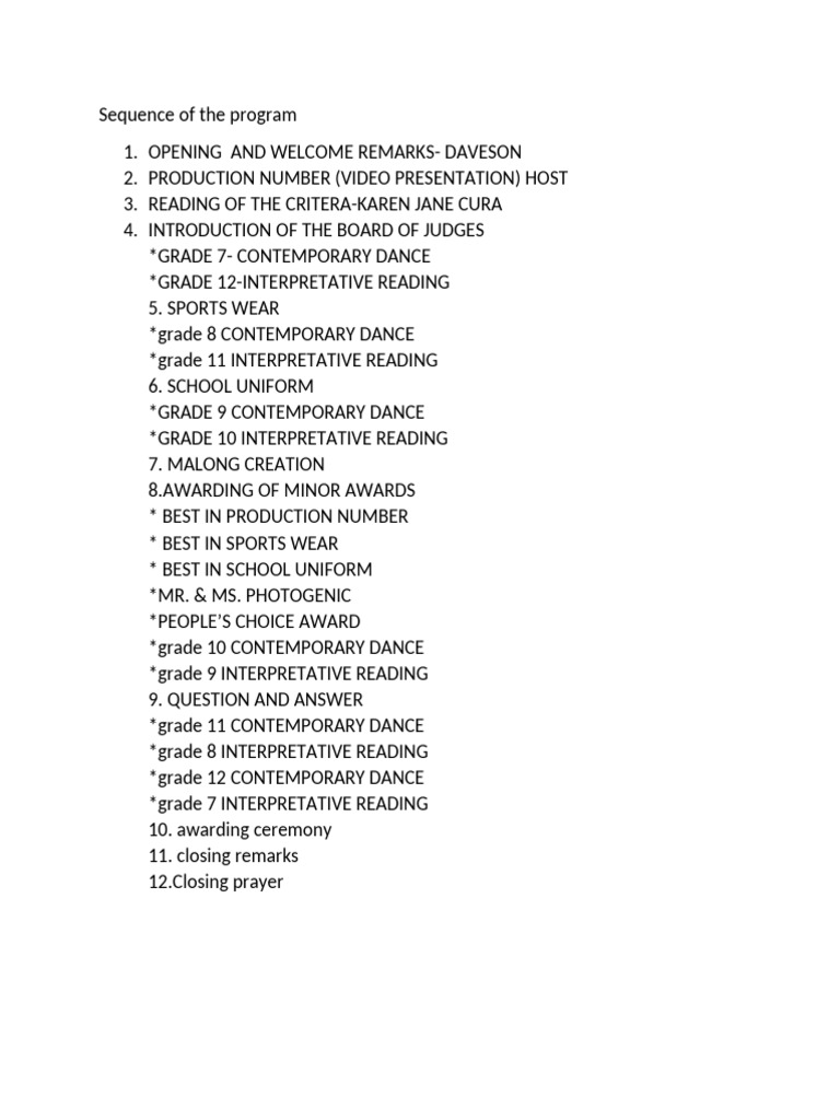Sequence of the program | PDF