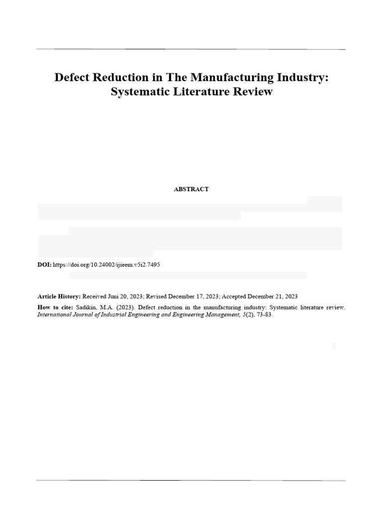 Defect Reduction in Manufacturing: Review | PDF | Six Sigma ...