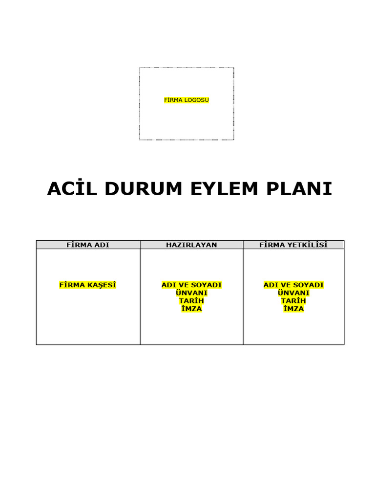 Genel Acil Durum Eylem Planı | PDF