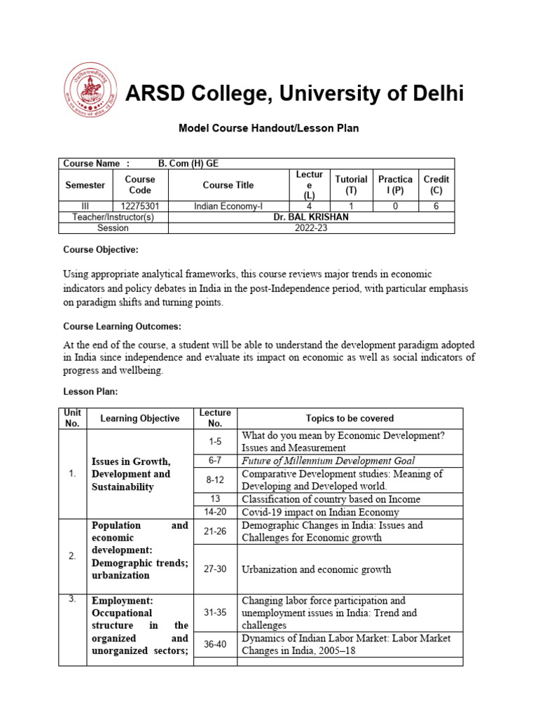 Indian Economy-I: B. Com (H) GE Guide | PDF | Economic Growth | Employment