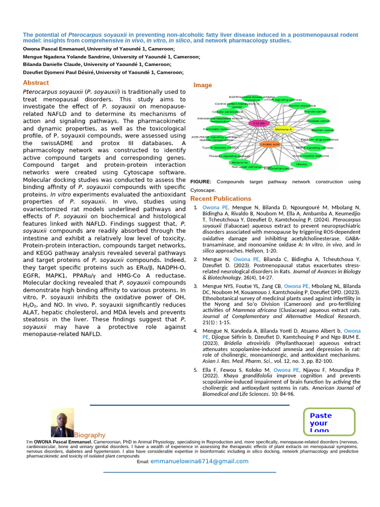 Abstract-Owona Pascal Emmanuel - 123102 | PDF | Pharmacology | In Vitro