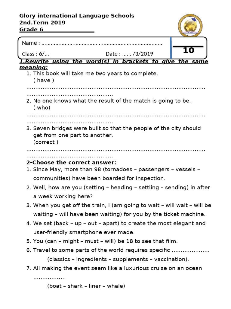 Grade 6 English Exercises | PDF