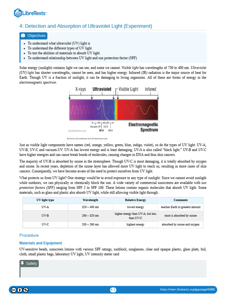 UV Light Detection & Absorption Lab | PDF | Ultraviolet | Sunscreen