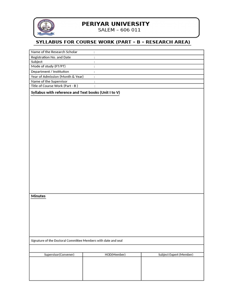 PhD Course Work Syllabus | PDF