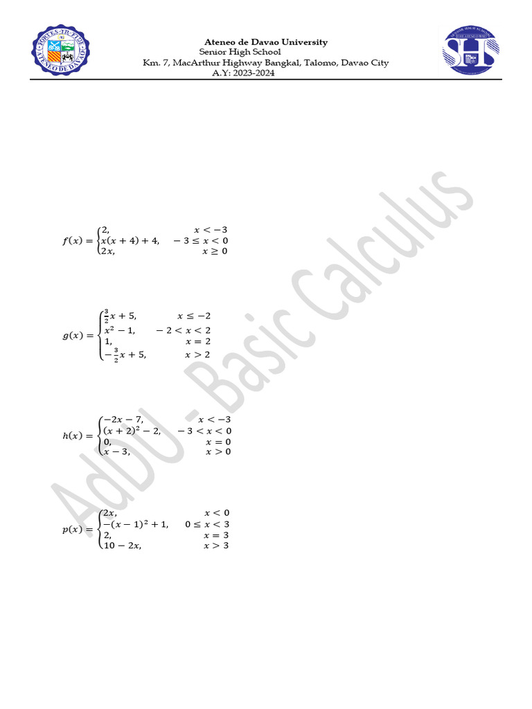 Moodle - Drill 1 - Graph of Piecewise Function | PDF