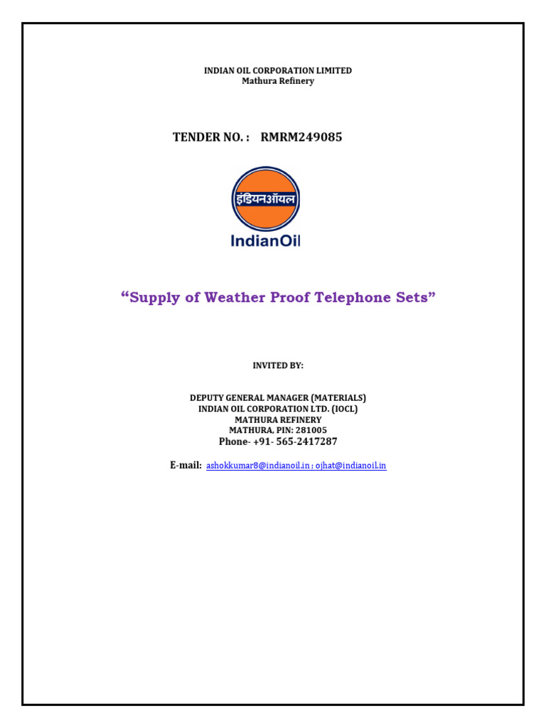 IOCL Weather-Proof Phones Tender | PDF | Invoice | Non Disclosure Agreement