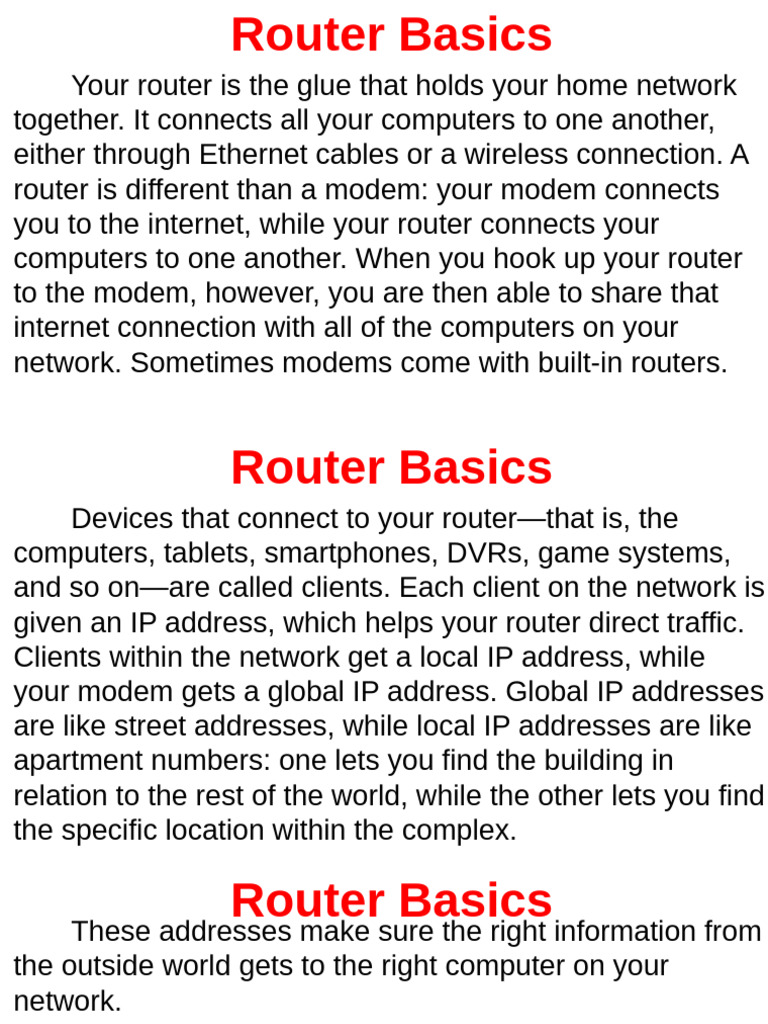 router-basics | PDF | Computer Network | Wi Fi