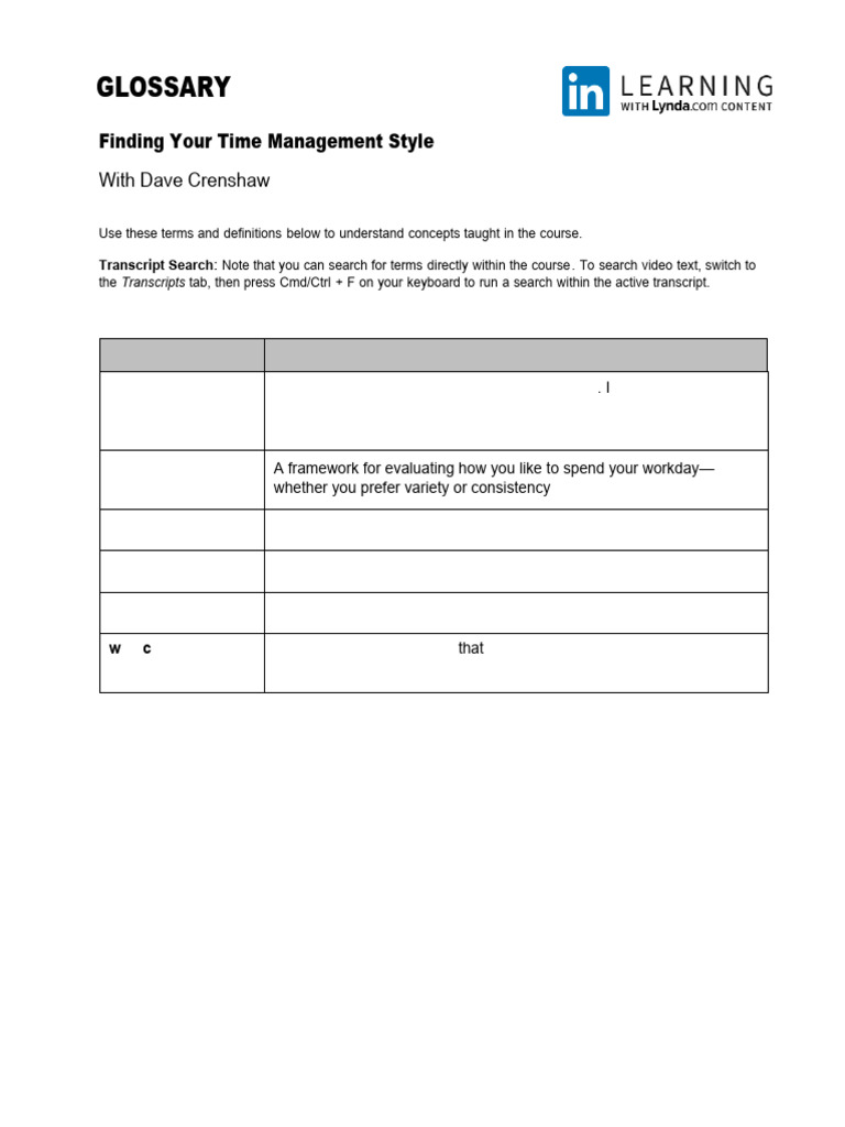 Time Management Style Glossary | PDF